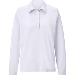 CR&Eacute;ATION L Damen Langarm-Poloshirt in reiner Baumwoll-Qualit&auml;t wei&szlig; Gr&ouml;&szlig;e 44