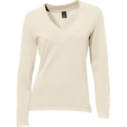 Heine Damen V-Ausschnitt-Pullover aus reiner Baumwolle offwhite Gr&ouml;&szlig;e 42