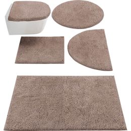 Grund unisex Badematte taupe Gr&ouml;&szlig;e 47x50 cm + 45x50 cm - Deckelbezug + WC Vorlage ohne Ausschnitt