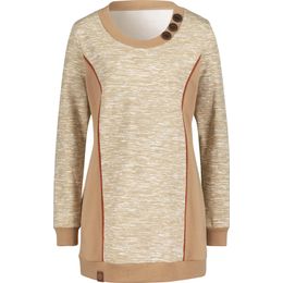 CR&Eacute;ATION L Damen Sweatshirt in Longform camel-wei&szlig;-meliert Gr&ouml;&szlig;e 44