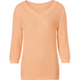CR&Eacute;ATION L Damen V-Ausschnitt-Pullover mit 3/4-&Auml;rmeln apricot Gr&ouml;&szlig;e 36