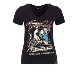 Queen Kerosin Kurzarm Print T-Shirt mit trendigem V-Ausschnitt Tune Up in black | Gr.: 3XL