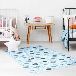 Bilderwelten Vinylteppich Illustration blau Tiere Vinylmatte - Skandinavische Fische in Pastellblau - Fische Kinderzimmer