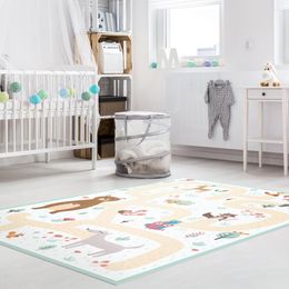 Vinylteppich - Waldtiere - Freunde auf dem Waldweg - Illustration bunt Tiere Vinylmatte Deko Kinderzimmer