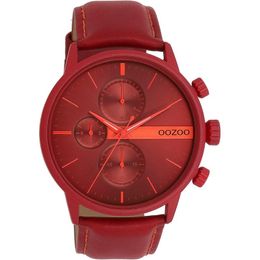 Oozoo Quarzuhr Armbanduhr, Herrenuhr, Lederarmband, Chrono-Look rot 0 Modische Armbanduhr für Herren im Chrono-Look