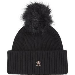 Tommy Hilfiger Beanie »ELEVATED CHIC BEANIE W/POMPOM« Logoemblem, Pompon Black