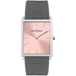 Jacques Lemans Quarzuhr »Nizza« Armbanduhr, Damenuhr, Lederarmband grau-rosa 0 Schnörkellose Damenarmbanduhr