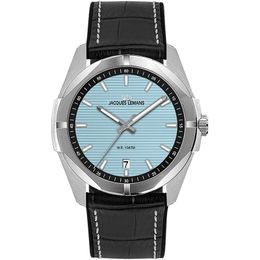 Jacques Lemans Quarzuhr »Monte Carlo« Armbanduhr, Herrenuhr, Damenuhr, Datum, Leuchtzeiger, Lederarmband schwarz-hellblau Stilvolle Armbanduhr für...