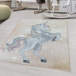 Ayyildiz Teppiche Kinderteppich &raquo;FUNNY 2102&laquo; rechteckig 11 mm H&ouml;he Kinder Einhorn Motivteppich gelb Obermaterial: 100% Polypropylen B : 160 cm 1...
