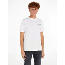 Tommy Hilfiger T-Shirt »HILFIGER GLOBAL STRIPE TEE« kontrastfarbener Print auf de Brust White S S Rundhalsshirt von Tommy Hilfiger Menswear