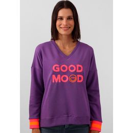 Zwillingsherz Sweatshirt »Dana« Neon-Bündchen, V-Ausschnitt, Langarm, Front-Stickerei new dark purple S/M S/M Damen-Sweatshirt von Zwillingsherz