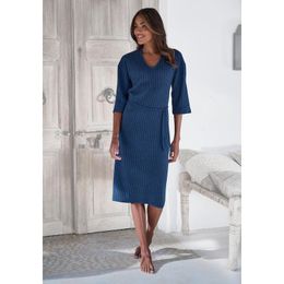 Lascana Strickkleid Lounge-/ Rippkleid mit weiten Ärmeln und Taillenband, Loungewear blau-melange 36/38 - N-Gr N-Gr 36/38 Langes Rippkleid mit...