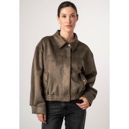 Mauritius Lederimitatjacke &raquo;2Waylina&laquo; mit Kapuze mit Falten, mit Druckkn&ouml;pfen, mit Seitentaschen sage S