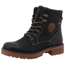 Tom Tailor Schnürboots, Blockabsatz, Outdoorschuh, Schnürstiefelette mit Reißverschluss schwarz 38 38 Schnürboots mit Kontrastnähten, im...