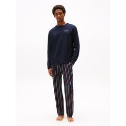 Tommy Hilfiger Underwear Schlafanzug »LS WOVEN PJ SET PRINT« geknöpfter Hosenschlitz, Logomuster, Hose gestreift Desert Sky / Monotype Logo Stripes...