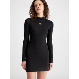 Calvin Klein Jeans Minikleid »WOVEN LABEL RIB LS DRESS« Ck Black S (36) - N-Gr N-Gr S (36) Kleid von Calvin Klein Jeans Womanswear