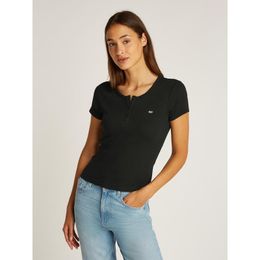 Tommy Jeans T-Shirt &raquo;TJW SLIM BUTTON RIB C-NECK SS&laquo; mit Kn&ouml;pfen Black L (40) L (40) T-Shirt von Tommy Jeans