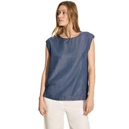 Cecil Kurzarmbluse &auml;rmellos mit Rundhalsausschnitt mid blue wash S (38) S (38) Lyocell-Bluse f&uuml;r Damen von Cecil