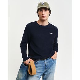 Gant Rundhalspullover »COTTON WOOL RIB C-NECK« Rippstrickstruktur EVENING BLUE L L Strickpullover von Gant