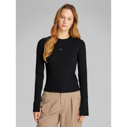 Calvin Klein Jeans Longtop »WOVEN LABEL RIB LS TOP« mit Logodruck Ck Black L (40) L (40) Top von Calvin Klein Jeans Womanswear