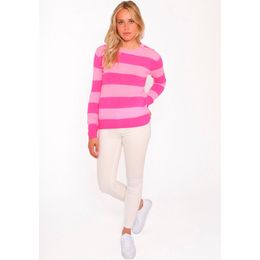 Zwillingsherz Strickpullover Rundhalsausschnitt, lang&auml;rmelig, Kaschmir, Blockstreifen neonpink S S Damenpullover von Zwillingsherz