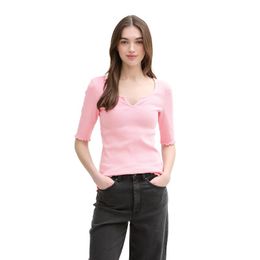 Tom Tailor Denim T-Shirt mit Rippstruktur light dusty pink XS (34) XS (34) T-Shirt von Tom Tailor Denim