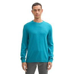 Tom Tailor Rundhalspullover mit Logostickerei turquoise blue melange L L Strickpullover von Tom Tailor