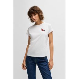 BOSS Orange T-Shirt »Endora Premium Damenmode« mit Raffungen, glitzerndes Badge White 100 L L Shirt von BOSS Orange Womenswear