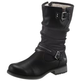 Mustang Shoes Winterstiefel, Stiefelette, Winterboots mit Zierschnallen am slouchy Schaft schwarz 37 37 Kurzstiefel mit einer Schafthöhe von ca. 24 cm