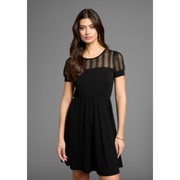 Laura Scott Sommerkleid mit gestreiften Mesh-Einsatz & elastischem Bund schwarz 42 - N-Gr N-Gr 42 Minikleid für einen femininen Look