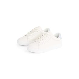 Tommy Hilfiger Plateausneaker »ESSENTIAL COURT SNEAKER«, Freizeitschuh, Halbschuh, Schnürschuh mit Logoschriftzug weiß-hellblau 35 35 Schnürschuh...