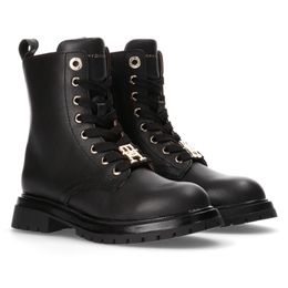 Tommy Hilfiger Schnürboots Winterstiefel, Schnürstiefel, Boots mit goldfarbenem Logo-Emblem schwarz 34 34 Modischer Schnürboots von Tommy Hilfiger