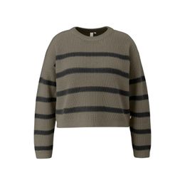 QS Rundhalspullover mit Streifenmuster khaki/black stripes XS XS Pullover von QS