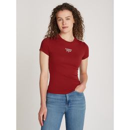 Tommy Jeans Curve Damen T-Shirt &raquo;TJW SLIM ESSENTIAL LOGO1 TEE EXT&laquo; in Gro&szlig;en Gr&ouml;&szlig;en mit Logoschriftzug rot XXXL(46)