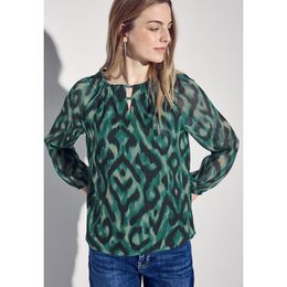 Street One Chiffonbluse mit grafischem Muster und Raffungen am Kragen hunter green 40 40 Gemusterte Chiffon-Bluse von Street One