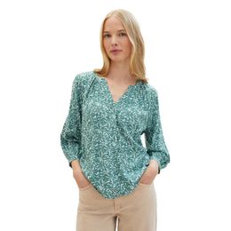 Tom Tailor Druckbluse mit Serafino-Kragen green abstract leaf print 34 34 3/4 -Arm Bluse von Tom Tailor