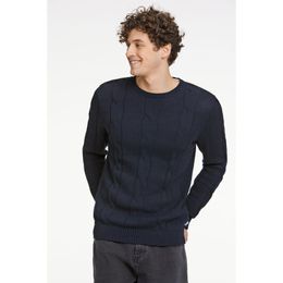 LINDBERGH Rundhalspullover mit stilvollem Zopfmuster navy L L Pullover von LINDBERGH