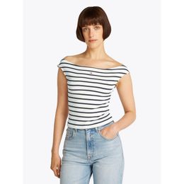 Tommy Jeans Tanktop &raquo;TJW BOAT NECK TOP SS EXT&laquo; mit Logostickerei Ecru / Navy S (36) S (36) Top von Tommy Jeans