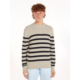 Tommy Hilfiger Herren Strickpullover &raquo;STRUCTURE CREW NK&laquo; mit kontrastfarbenen Streifen beige 3XL