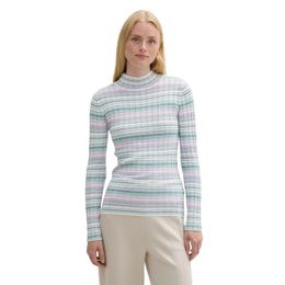 Tom Tailor Denim Strickpullover mit Stehkragen und in Ringeloptik lilac green colorflow stripe XL (42) XL (42) Ringelpulli für Damen von TOM TAILOR...