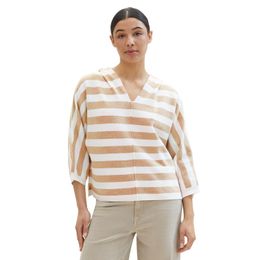Tom Tailor Kapuzenpullover mit weitem V-Ausschnitt beige melange knit stripe XS (34) XS (34) Gestreifter Strickpullover mit Lyocell von Tom Tailor
