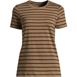 LANDS' END Supima Kurzarm-Shirt mit rundem Ausschnitt, Damen,  Beige, Baumwolle, by Lands' End