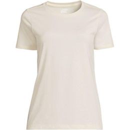 LANDS' END Supima Kurzarm-Shirt mit rundem Ausschnitt, Damen,  Wei&szlig;, Baumwolle, by Lands' End
