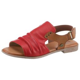 Mustang Shoes Riemchensandale, Sommerschuh, Sandalette, Blockabsatz, mit Klettverschluss rot-braun 37 37 Mit Raffungen und Nieten