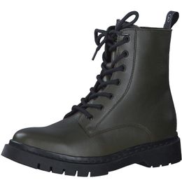 Tamaris Schnürboots, Schnürstiefelette, Chunky Boots mit logobedruckter Anziehlasche oliv 37 37 Schnürboots mit praktischem Innenreißverschluss