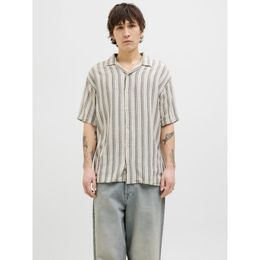 Jack & Jones JACK & JONES Kurzarmhemd »JJEENZO STRIPE RESORT SHIRT SS SN« mit Streifen Muster Moonbeam XS - N-Gr N-Gr XS Cooles Hemd von Jack & Jones