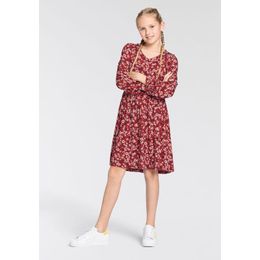 DELMAO Jerseykleid »Viskose-Kleid für Mädchen, « festliche Anlässe, kniefreie Länge, modisch rot geblümt 140/146 - N-Gr N-Gr 140/146 Langarm mit...