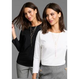 Laura Scott 3/4-Arm-Shirt 2-er Pack, mit lockerer Passform weiss-schwarz 32/34 32/34 Langarmshirt im Oversized-Look für maximalen Komfort