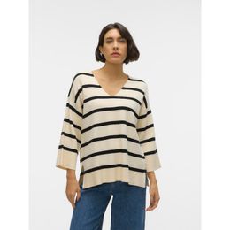 V&eacute;ro Moda VERO MODA V-Ausschnitt-Pullover &raquo;VMSABA 3/4 V-NCK STRIPE PULLOVER GA NOOS&laquo; Birch Stripes:BLACK M M Strickpullover von Vero Moda