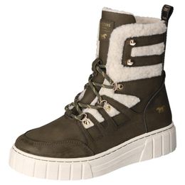 Mustang Shoes Winterboots, Schn&uuml;rboots, Plateauboots, Snowboots mit Anziehlasche khaki 41 41 Schn&uuml;rboots mit Fellimitat-Besatz